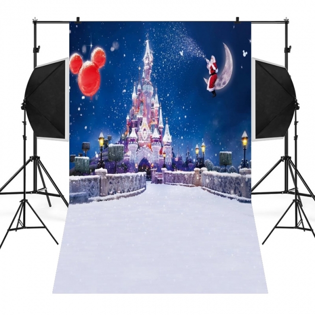 Santa Claus Moon Ice Castle Photo Background Christmas Backdrop