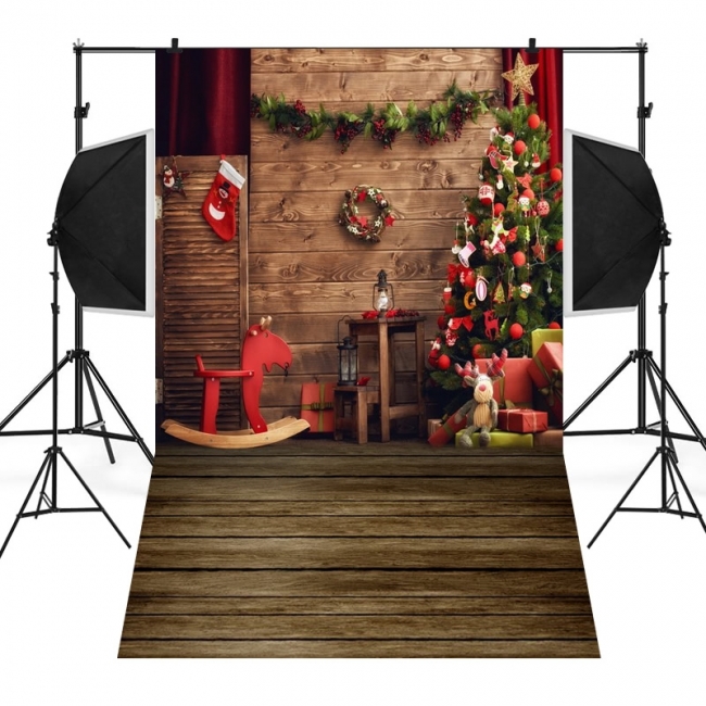 Christmas Tree Wood Floor Wall Background Christmas Backdrops