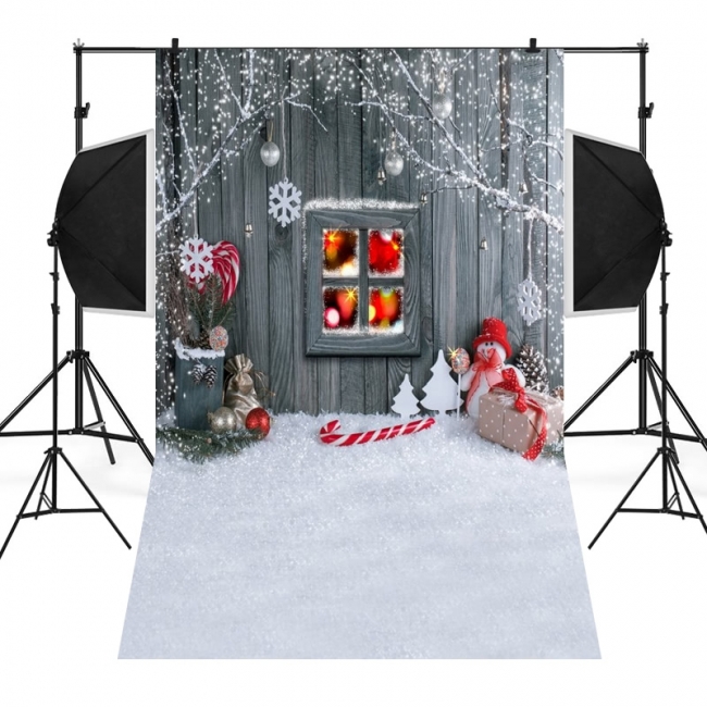 Snow Wood Wall Window Gift Boxes Christmas Photo Backdrop
