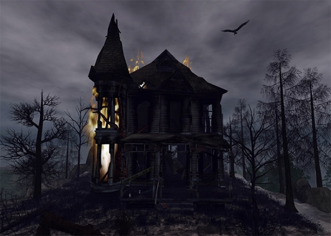 Scary Forest On Fire Wood House Halloween Backdrop Stage Decoration ...