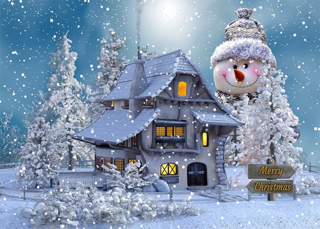 Wonderland Giant Snowman Wood House Merry Christmas Backdrop Stage ...