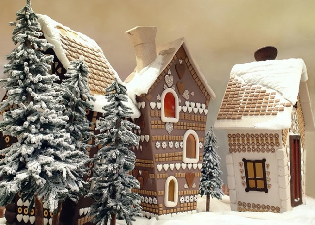 Winter Snow Covered Gingerbread House Christmas Stage Backdrops Photo ...