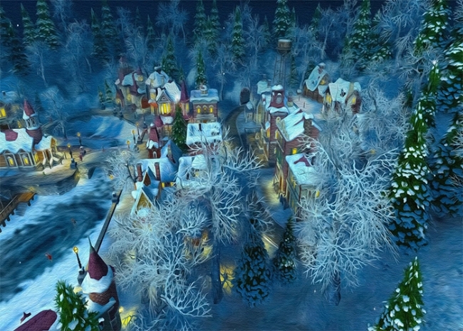 Snow Covered Village Winter Scene Christmas Backdrop Stage Photography ...