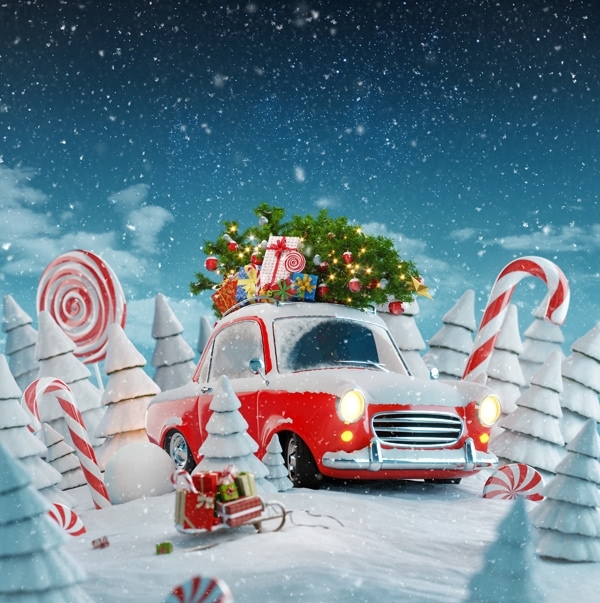 Snowflake Santa's Workshop Car Gift Box Christmas Backdrop Decoration ...