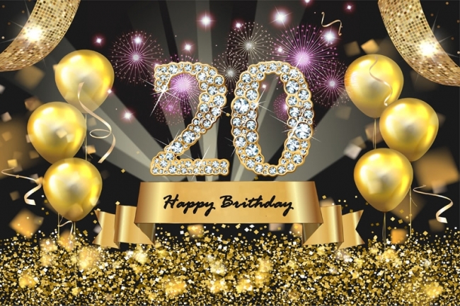 Happy 20th Birthday Party Gold Balloons Sequins Photography Background ...