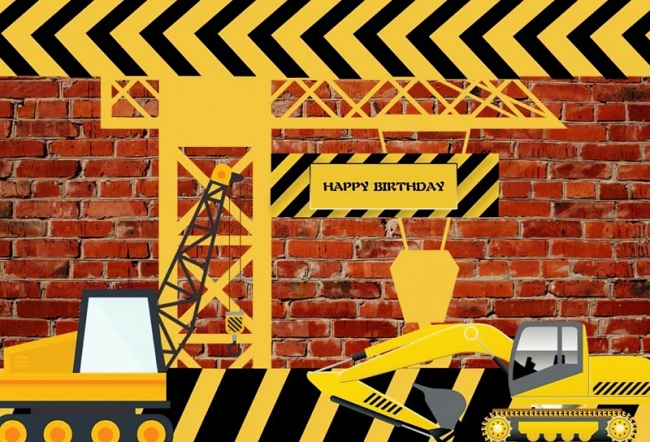 Excavator Dump Truck Construction Theme Kid Boy Happy Birthday Backdrop ...