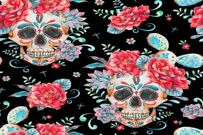 Skeleton Skull With Flowers Gypsy Halloween Party Backdrop Photography ...