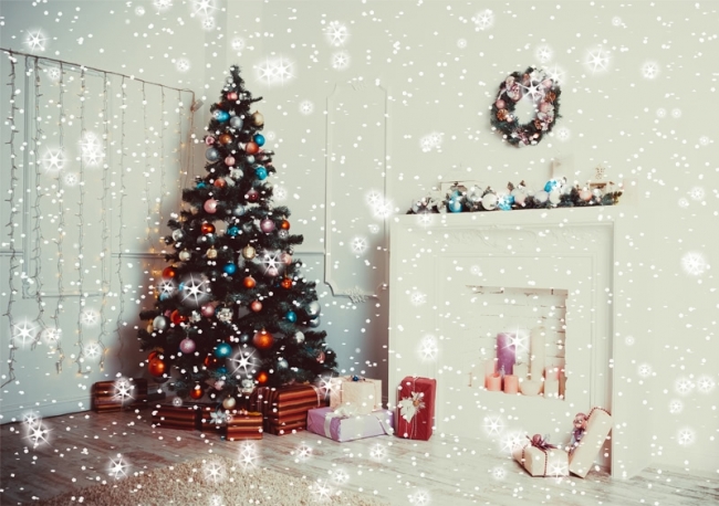 Snowflakes Flying Fireplace Christmas Tree Backdrop Party Photography ...