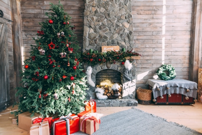 Christmas Tree Retro Fireplace Backdrop Christmas Party Stage ...