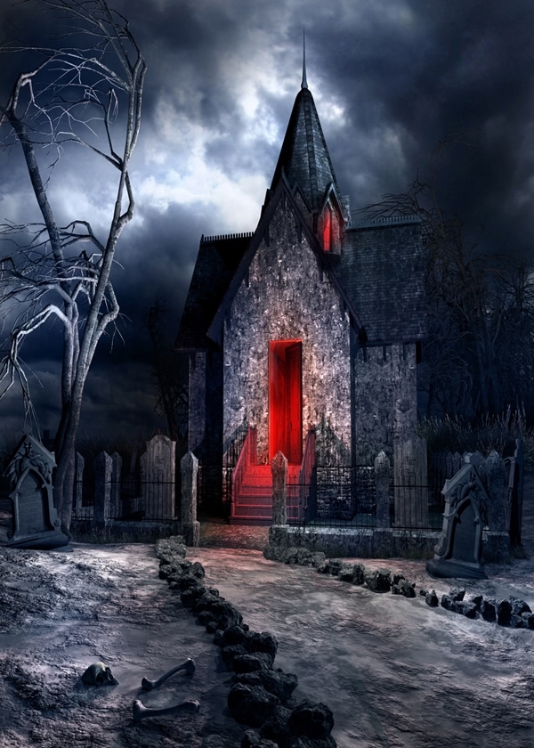 Scary Night Ghost Castle Halloween Party Decoration Background Backdrops
