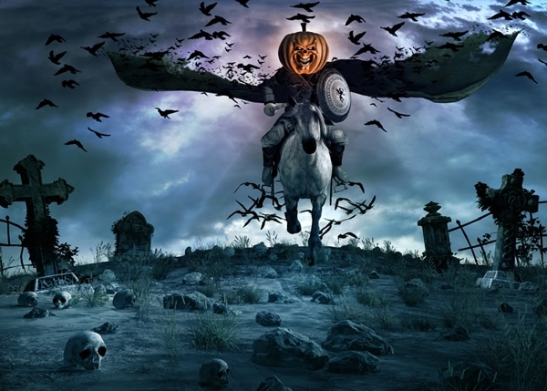 Pumpkin Death Knight Bats Skulls Cemetery Photo Backdrops for Halloween ...