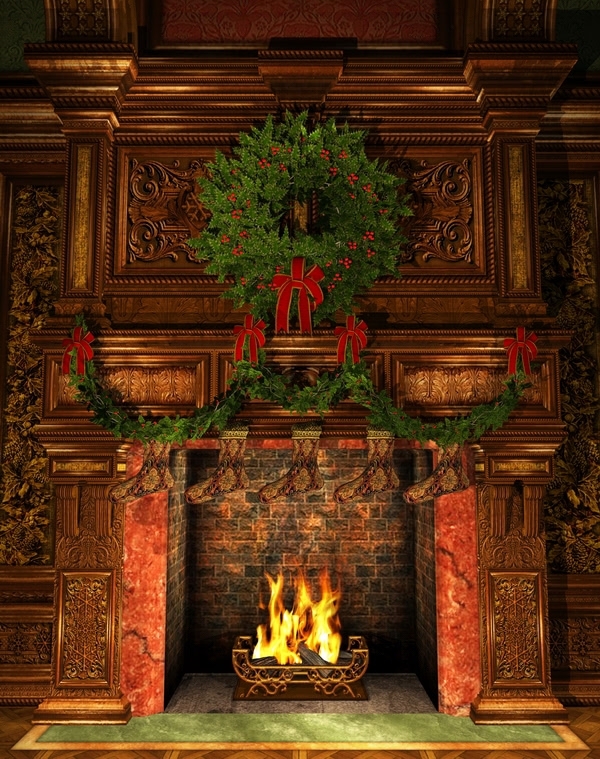 Retro Medieval Wall Fireplace Background Christmas Backdrops