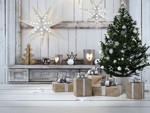 Pentagram Light Wood Floor Wall Christmas Tree Backdrops