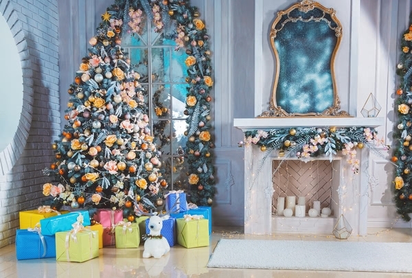 Colorful Christmas Tree Background Children's Christmas Backdrops