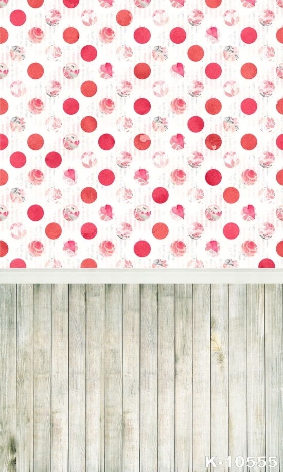 Red Dot Flower Background Wooden Floor Vinyl Photography Backdrop