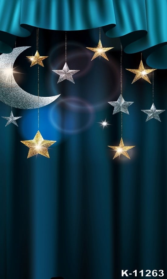 Christmas Gifts Moon Stars Blue Vinyl Photography Backdrops