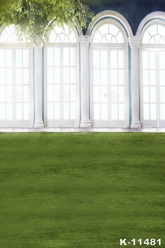 Green Grassland White Windows Photography Background Props