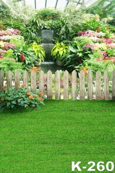Flowers Water Trees in the Garden Green Grassland Scenic Garden Backdrop