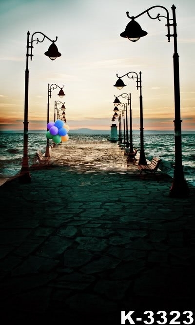Colorful Balloons Streetlights by Seaside Scenic Pro Photo Backdrops