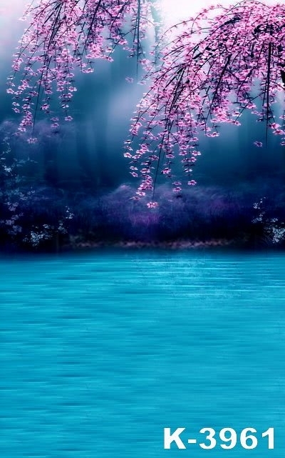 Blue Water Flowers Scenic Vinyl Photography Backdrops