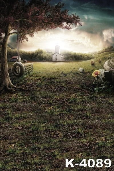 Retro Old Trees Grassland Rustic Garden Backdrop Background