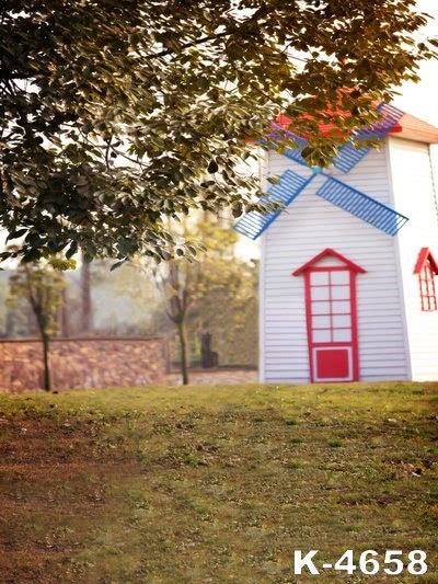 Countryside Windmill House Trees Scenic Photography Studio Background