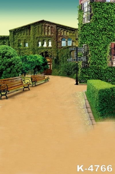 Green House Leisure Bench Building Scenic Backdrops Studio Background ...