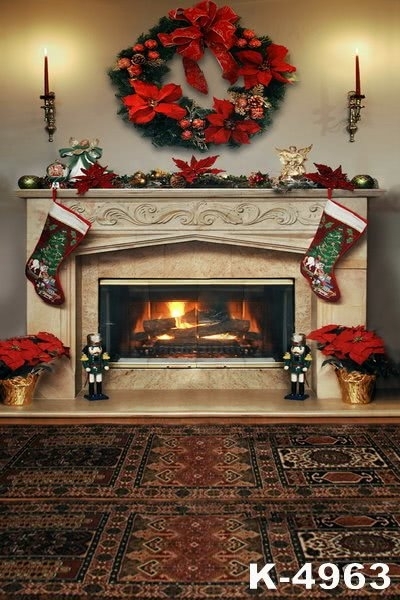 Fireplace Christmas Boot Rug Digital Christmas Backdrops