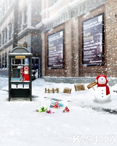 Snowman Telephone Booth Snowflakes Christmas Backdrops For Stage