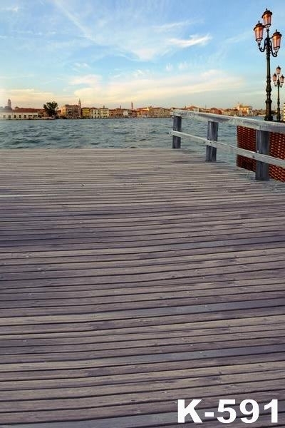 Scenic Riverside Wood Bridge Photography Backdrop