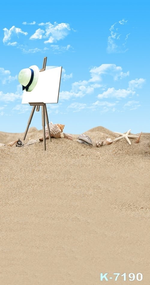 Blue Sky Drawing Board on Beach Background Drops for Photography