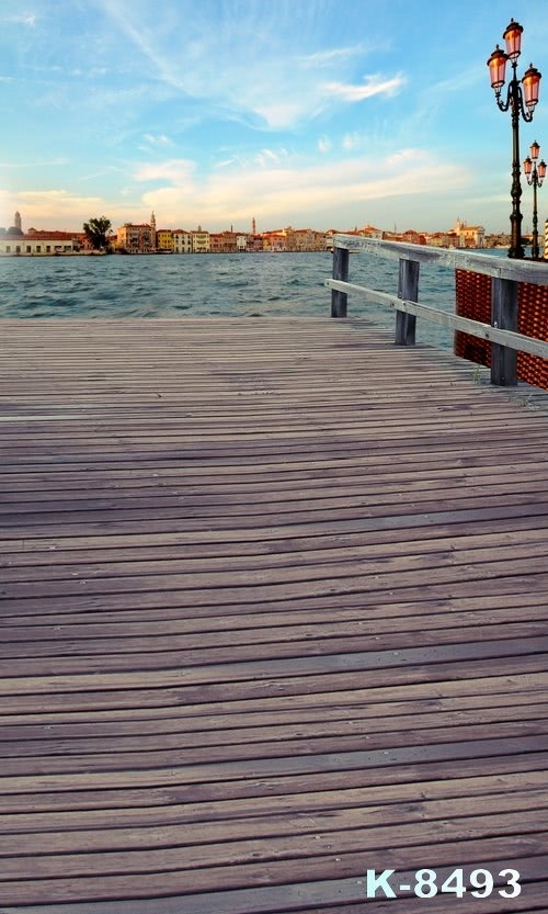 Port City Wood Harbor Scenic Backdrop Background for Photography