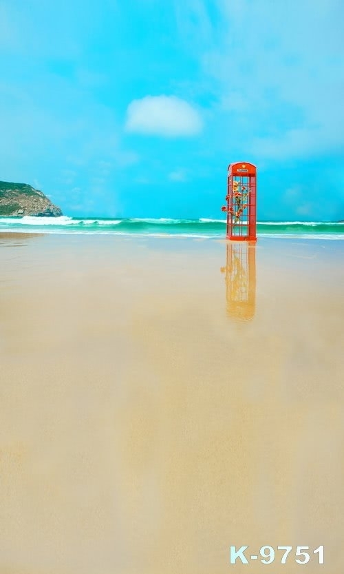 Red Telephone Booth by Seaside Beach Photography Photo Backdrops