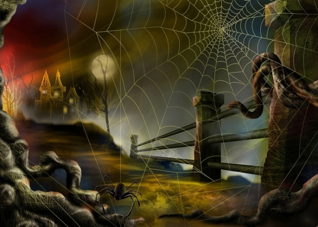 Under The Large Spider Web Castle Halloween Backdrop Decoration Prop ...