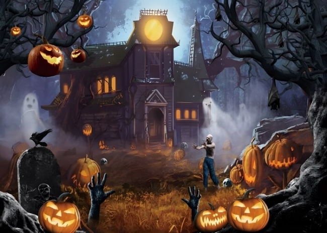Scary Pumpkin Terror Zombie Scene Spooky Halloween Backdrop