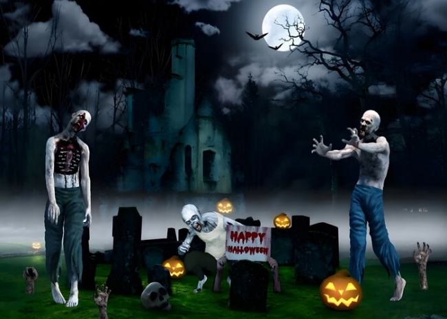 Spooky Dripping Terror Zombie Scene Halloween Backdrop