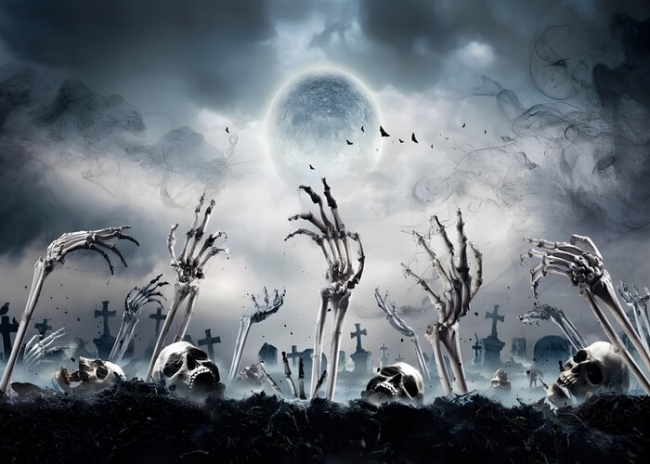 Night Spooky Scary Eerie Graveyard Skeleton Broken Hand Skull Halloween ...