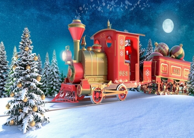 Santa's Christmas Express Speeds Through The Snowy Night Forest ...