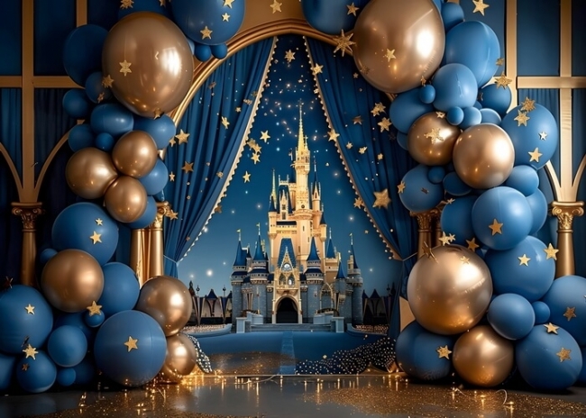 Blue and Gold Castle Prince Castle Backdrop Birthday Party Decoration ...