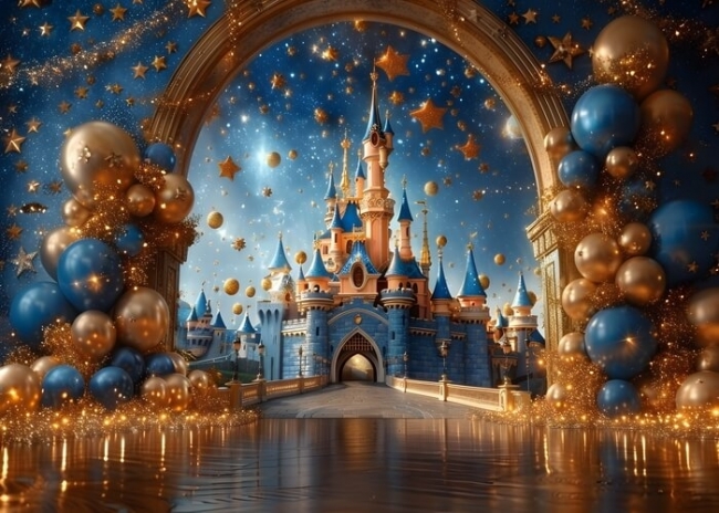 Blue and Gold Castle Arch Castle Backdrop Birthday Party Decoration ...