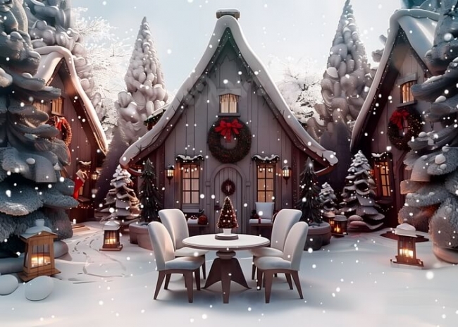 Winter Forest Christmas House Backdrop New Year Party Decoration Background