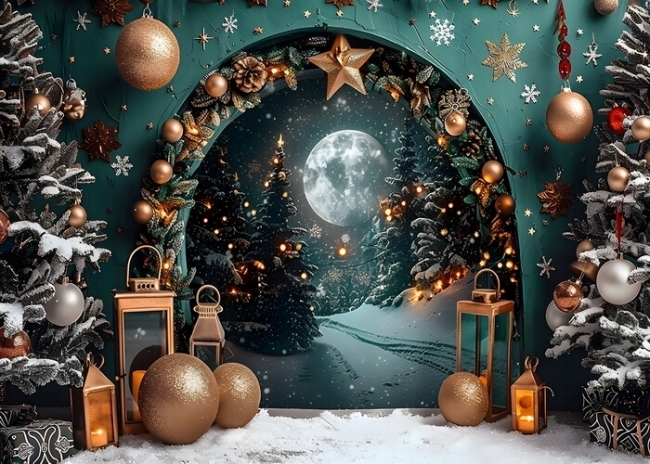 Indoor Palace Mural Christmas Tree Backdrop New Year Decoration Background