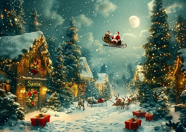 Santa Claus Sleigh Flying Backdrop Christmas Party Decoration Background