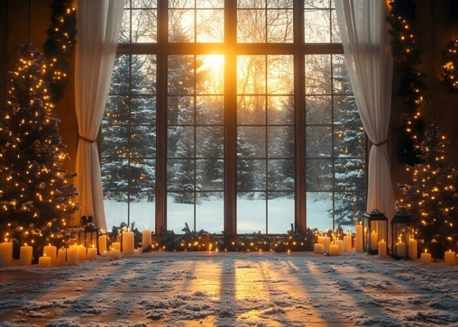 In The Sun Winter Snow Christmas Tree Window Light Backdrop New Year ...