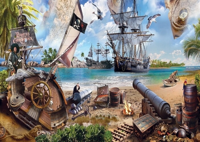 Beach Ccenery Cannon Pirate Ship Backdrop Party Background Banner Poster