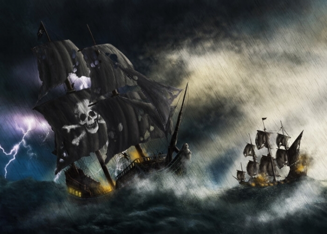 Storm Thunder Lightning Scary Pirate Ship Backdrop Halloween Stage ...