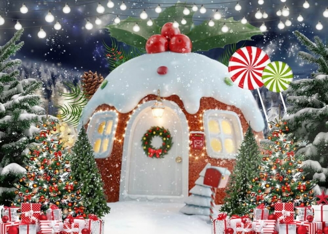 Snow Lollipop Cute Cottage Personalized Christmas Backdrop Stage Studio ...