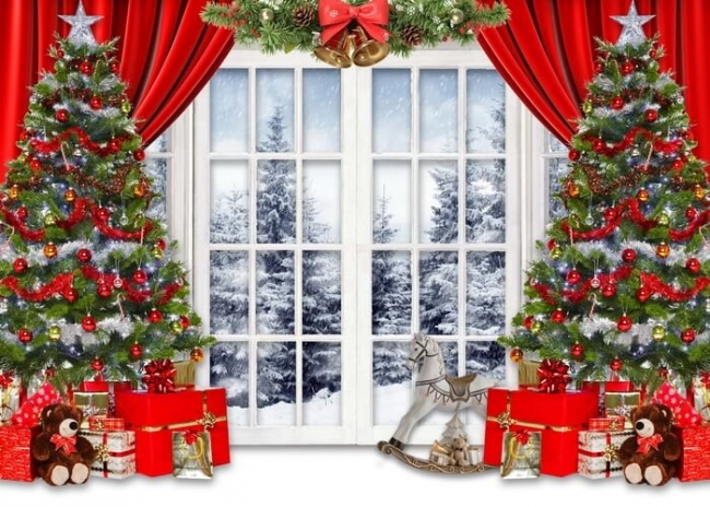 Floor To Ceiling Windows Christmas Tree Backdrop Family Portrait ...