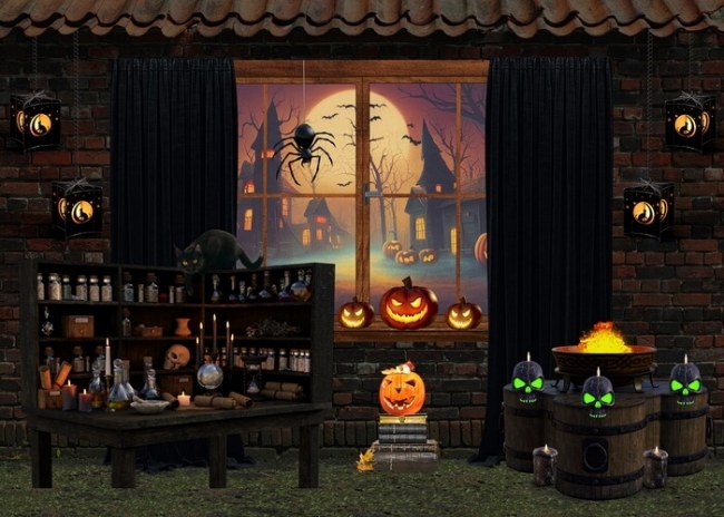 Old Windows Under Eaves Halloween Party Backdrop Stage Photography ...