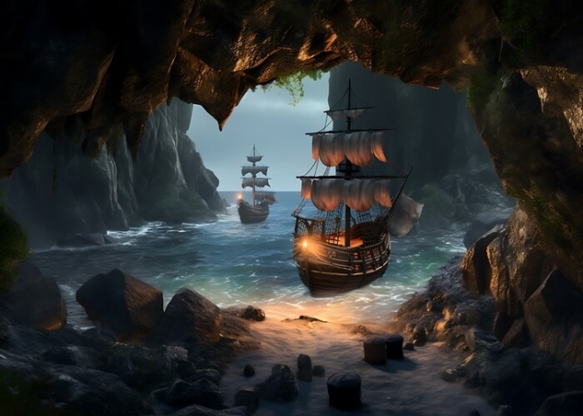 In The Island Old Pirate Ship Backdrop Party Background Banner Poster